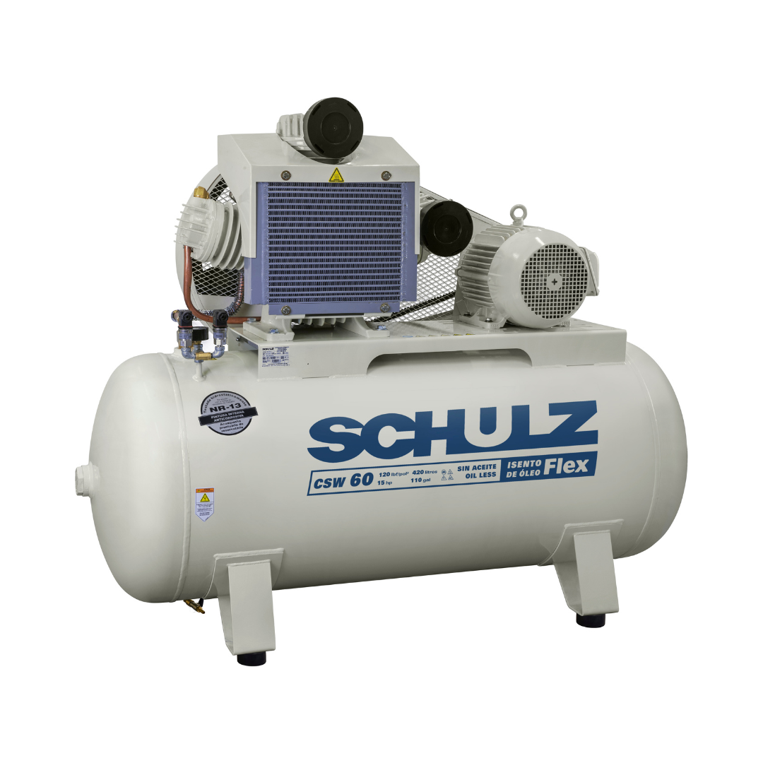 Schulz 15120HW60-3 Oil Less Air Compressor - Tank Mounted, Two Stage 9 ...